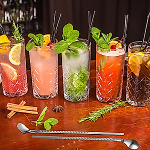 uxcell Stainless Steel Spoon Straws, 4Pcs 8.6" Reusable Metal Long Handle Drinking Straws Spoon for Milkshake Drinks Cocktail, Rose Gold