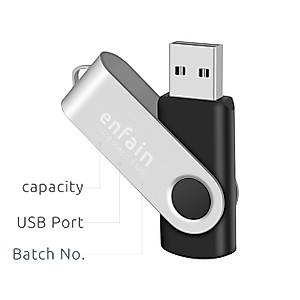 10-Pack Enfain 16GB USB 2.0 Swivel Flash Drives: Shareable Data Storage for Home & Office Use (Black)