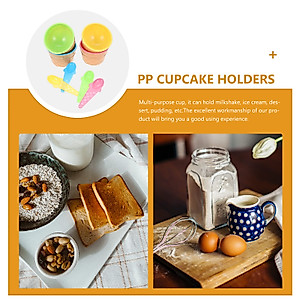 Zerodeko 4 Sets Plastic Ice Cream Bowl with Spoons Double Layer Ice Cream Cups Candy Color Reusable Dessert Bowls Sundae Cups Yogurt Dishes Mixing Bowls