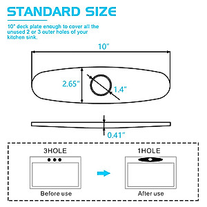 sink hole cover, escutcheon plate WEWE stainless steel deck plate for 1 or 3 hole bathroom or kitchen sink faucet Mixer tap 10" matte black