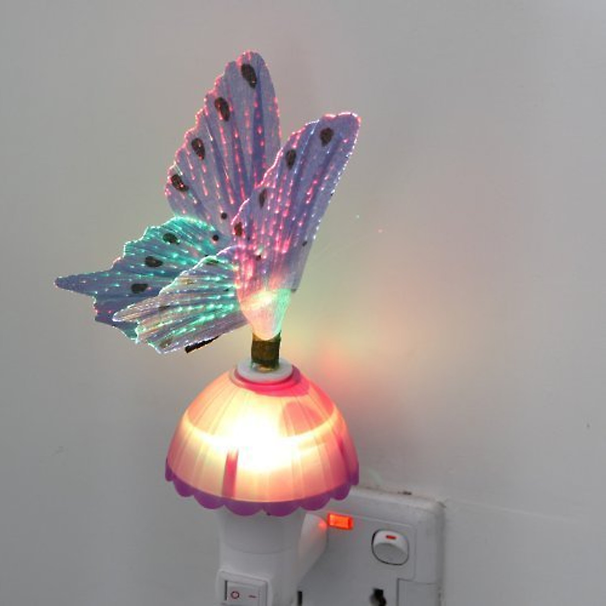 AMZSTAR Kids Night Light,Fiber Optic Butterfly Plug LED Color Change Night Light Decor Lamp Gift Toy (Purple)