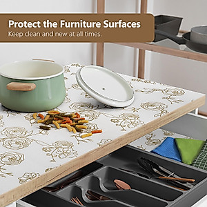Shelf Cabinet Liner for Kitchen- Non Adhesive Drawer Liner Refrigerator Liner, Premium Waterproof Shelf Paper Protect Surface, Non Slip Easy to Clean Durable EVA Material, Gold Roses, 11.8 in x 10FT