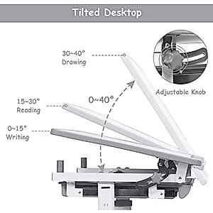 Diroan Kids Multifunctional Desk and Chair Set, Height Adjustable Children School Study Desk with Large Tilt Desktop, Metal Hook and Storage Drawer for Boys Girls, Grey