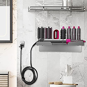 EUTRKei Wall Mount Holder for Dyson Airwrap Styler, Airwrap Holder Compatible with 7 Styling Accessories, Metal Organizor Storage Organizer for Home Bedroom Bathroom, Matte Grey(Only Holder)