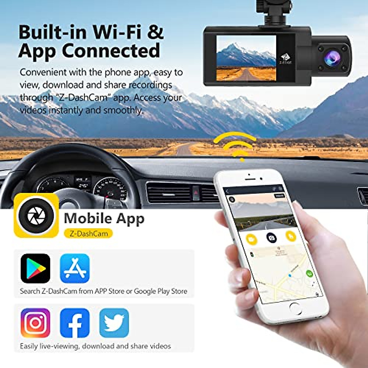 Dash Cam, Z3Pro Dash Cam Front and Inside, 2K+1080P Front and Inside Dual Dash Cam, Car Camera, IR Night Vision, Parking Mode, G-Sensor, Support 256GB