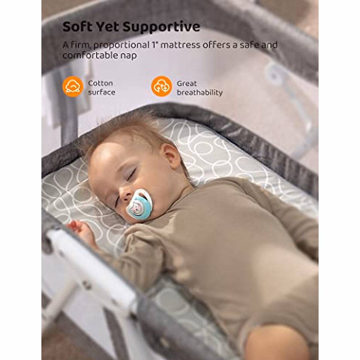 besrey Bassinet for Baby, 3 in 1 Portable Baby Bassinets, Rocking Cradle Bed, Easy Folding Bedside Sleeper Crib, Quick-Fold for Newborn Infant, up to 33 lb Compact Storage, Mattress and Net Included