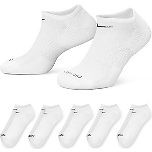 Nike Men's Everyday Plus Cushioned Training No-Show Socks (6 Pairs), White/Black, Medium