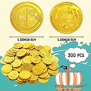 Chivao 300 Pcs Gold Coins Plastic Treasure Pirate Coins Toy Carnival St. Patrick's Day Party Favors Fake Toy Pirate Party Decoration Birthday Adventure Themed Supplies(Gold)