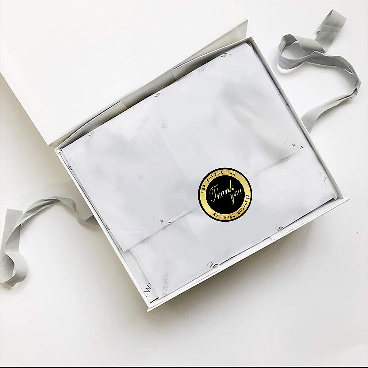 Mercei Thank You Stickers with Black Background and Wide Matte Gold-foil Ring; 4 Elegant Handwriting Font Designs; 500 pcs Classic Round Adhesive Labels per Roll; Wide for Personal and Business Use