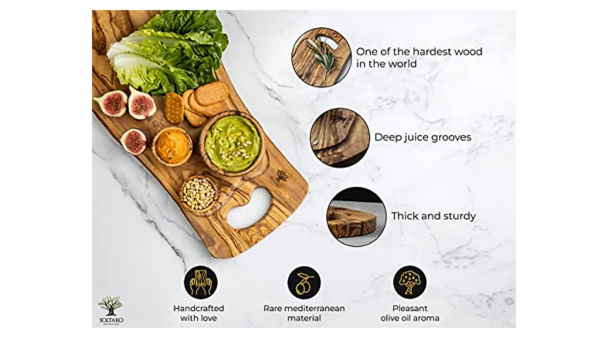 Soltako Olive Wood Cutting Board - Rustic Cheese & Charcuterie Platter