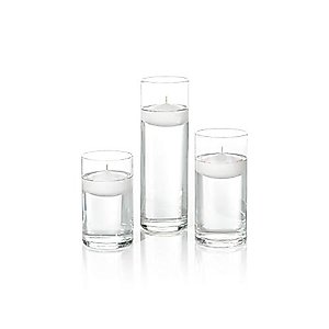 yummi Set of 36 Floating Candles and Cylinder Vases - White