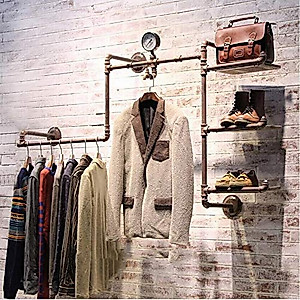 OTUGARE Industrial Vintage Iron Pipe Wall Mounted Clothing Rack Multi-function Garment Store Display Rack Shoes Bag Store Shelves Clothes Hanger（65”）
