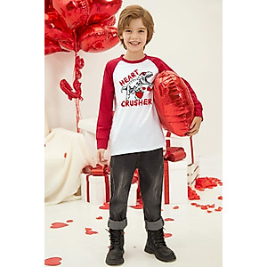 Valentine's Day Toddler Boys Girls White Dinosaur Heart Crusher Top Raglan Long Sleeve Shirt 1-2 Years