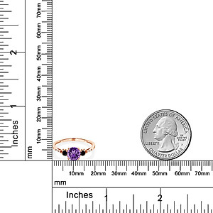 Gem Stone King 10K Rose Gold Purple Amethyst Black Diamond and White Diamond Accent 3-Stone Engagement Ring For Women | 0.87 Cttw | Gemstone Birthstone | Round 6MM & 2.5MM (Size 8)