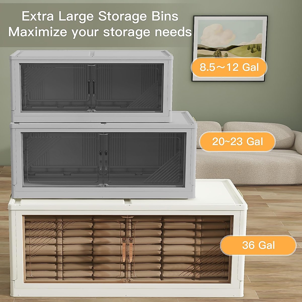 Storage Bins with Lid, 36 Gal Extra Large Collapsible Storage Bins with Private Panel, 3 Packs Stackable Storage Bins with Wheels,Closet Organizers and Storage for Home, Ofiice, Dorm
