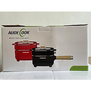 Audecook Hot Pot Electric 2L, Cermic Glaze Non-Stick Frying Pan 8 Inch, Portable Travel Cooker for Ramen/Steak/Fried Rice/Oatmeal/Soup, with Dual Power Control (Silicone Spatula Included)