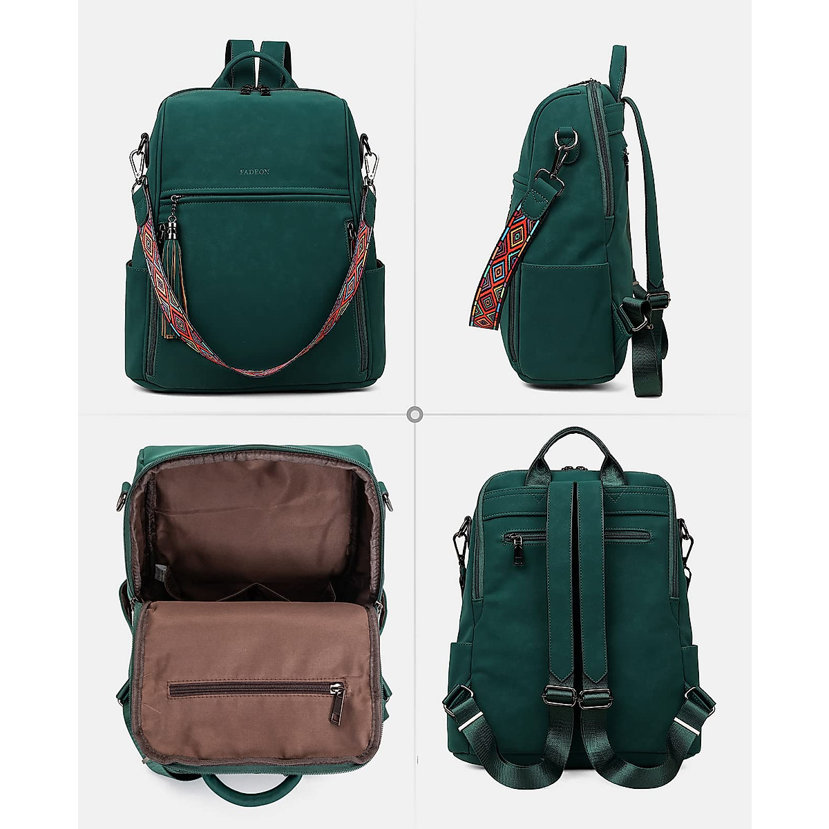 FADEON Leather Backpack Purse for Women Designer Ladies Shoulder Book Bag Fashion PU Convertible Travel Backpack Purses and Shoulder strap