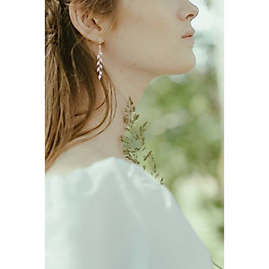 Wedding Dangle Earrings, Marquise Cubic Zirconia Crystal Chandelier Earrings for Brides, Bridesmaid, Women, Prom, Rose Gold Leaf Long Drop Earrings (Rose)