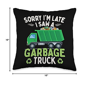 Garbage Truck Recycling Day Trash Waste Separation Saw A Garbage Truck Throw Pillow, 16x16, Multicolor