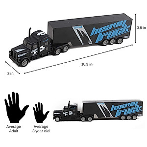Vokodo RC Semi Truck and Trailer 18 Inch 2.4Ghz Fast Speed 1:16 Scale Rechargeable Battery Remote Control Tractor Tanker Hauler Car Big Rig 18 Wheeler Toy for 3 4 5 6 7 8 Year Boys Kids (Black)