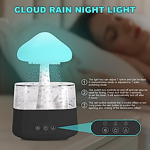 Cloud Rain Humidifier for Bedroom Water Drip Diffuser, Mushroom Diffuser, 450ml Cloud Humidifier Rain Drop,Cloud Diffuser with 7 Colors, Rain Sounds for Sleeping (08 Black)