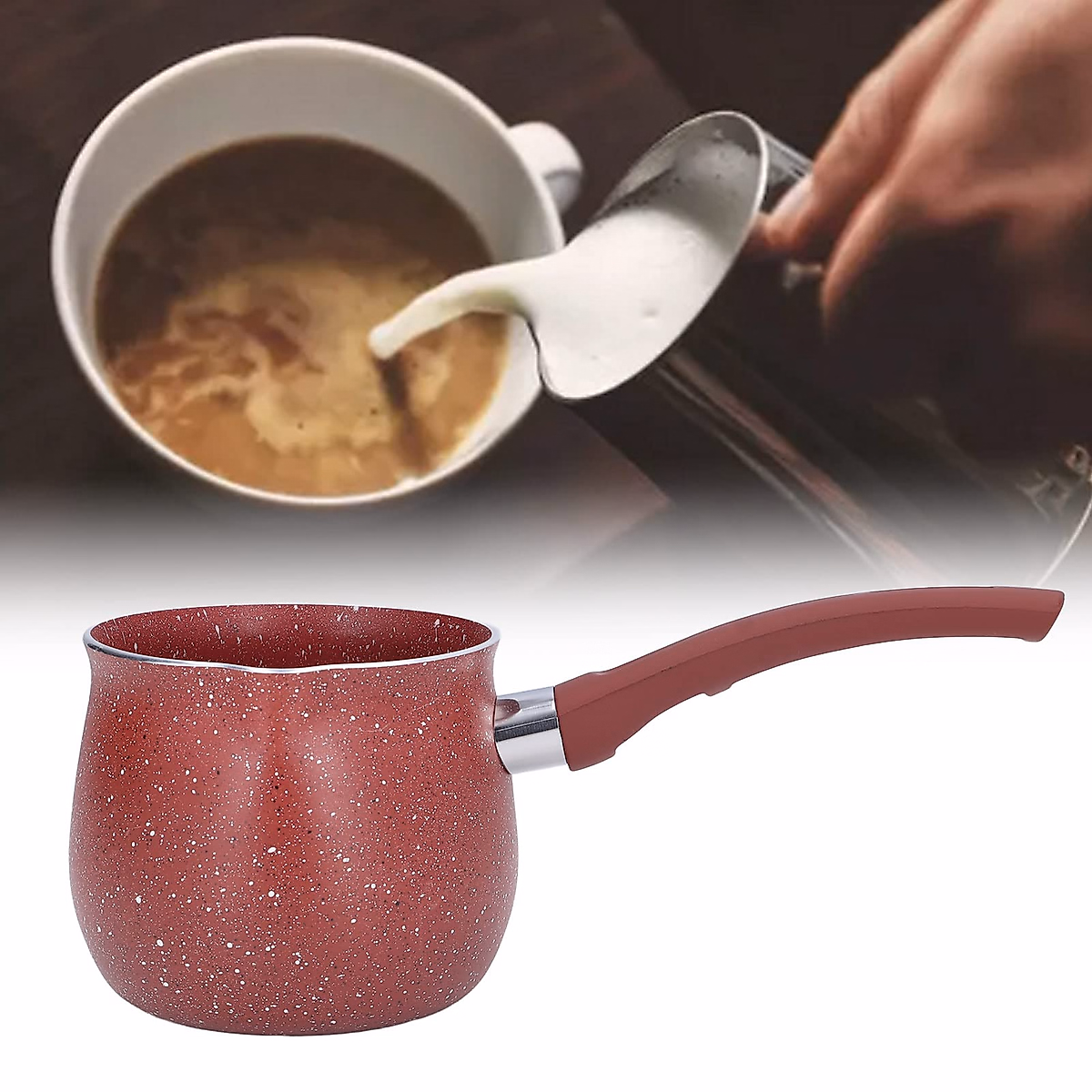 Lightweight Nonstick Milk Pan, Mini Milk Coffee Pot Nonstick Sauce Pan for Coffee Butter Chocolate 10cm Tea SetsTeapots and Coffee Servers(Red)