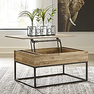 Signature Design by Ashley Gerdanet Rustic Rectangular Lift Top Coffee Table with Storage, Brown & Black