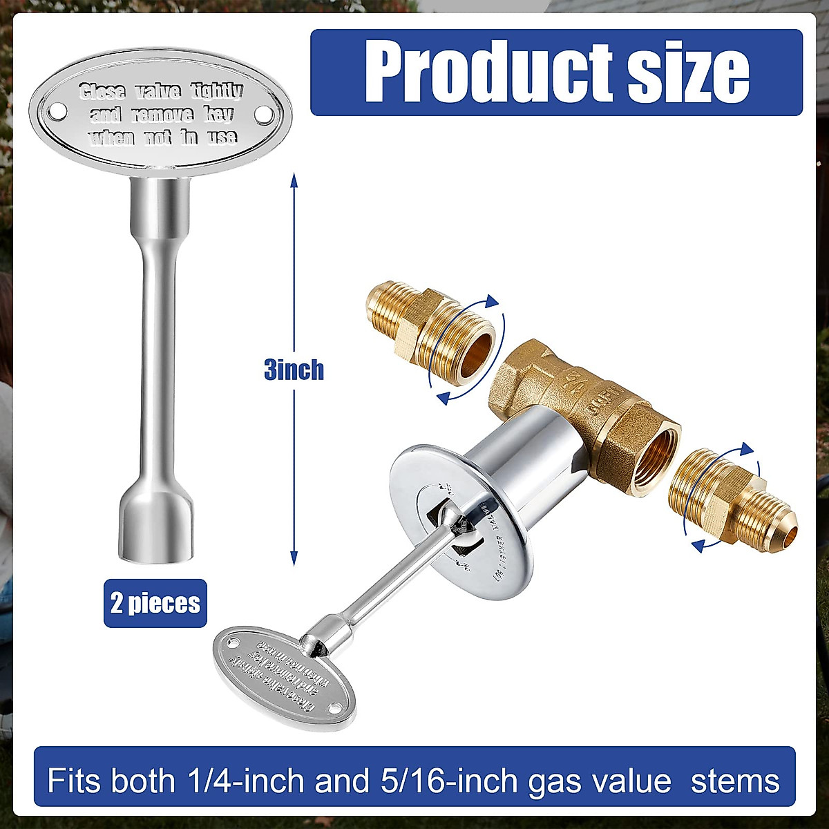 Tondiamo 2 Pcs Universal Gas Valve Key Fireplace Key for Gas Fire Pits Polished Brass Replacement Gas Key for Outdoor Gas Fireplace Fits Both 1/4-inch and 5/16-inch Turn Ball (Silver,3 Inch)