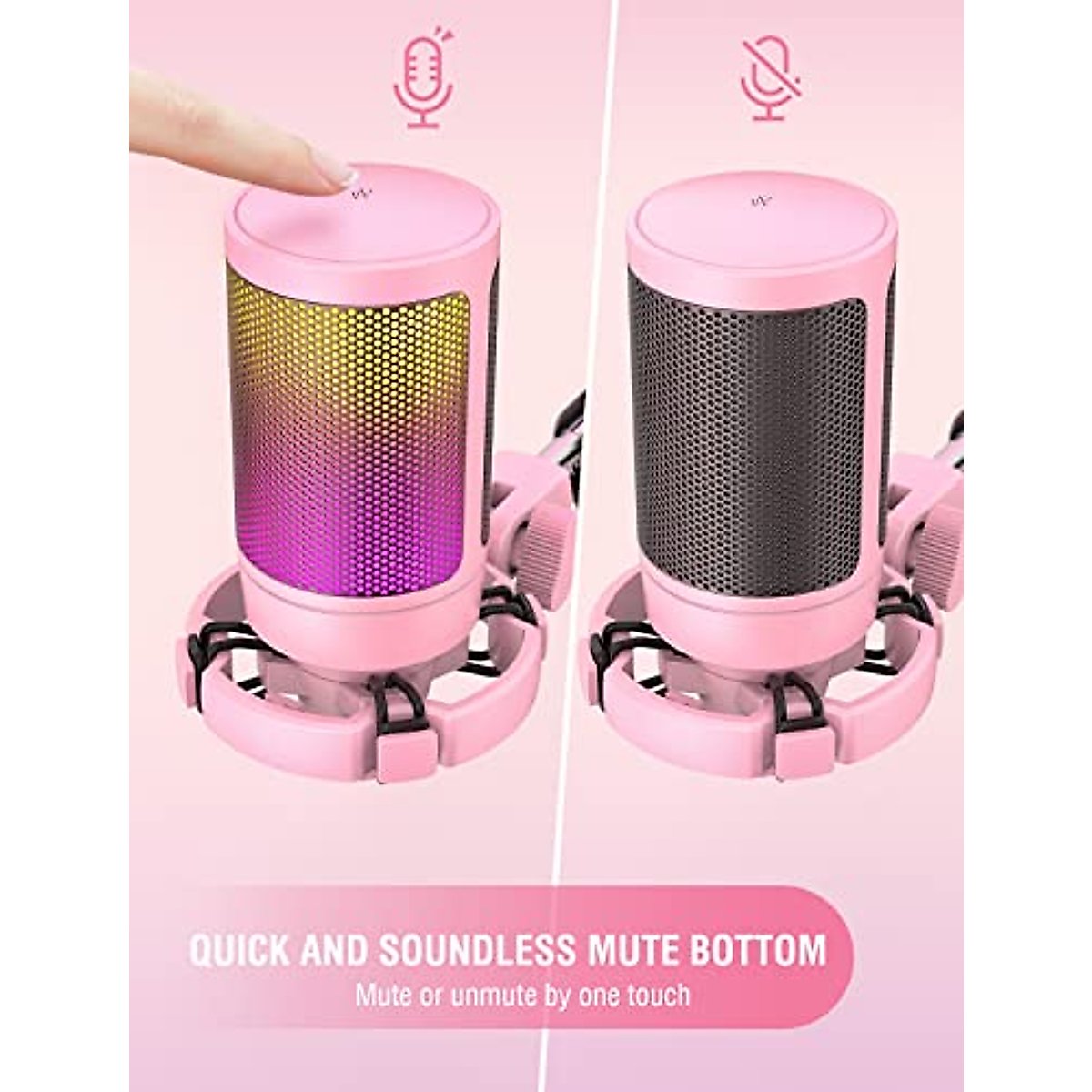 FIFINE USB Gaming PC Microphone for Streaming Podcasts, AmpliGame RGB Computer Condenser Desktop Mic, Cardioid Pattern for YouTube Video, Plug and Play on PS4 PS5, with Quick Mute, Mic Gain-A6V Pink