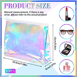 Dunzy 10 Pcs Holographic Iridescent Makeup Bag Portable Waterproof Cosmetic Makeup Pouch Cute Zippered Toiletry Bag Clear Cosmetic Bags for Travel Women Girls