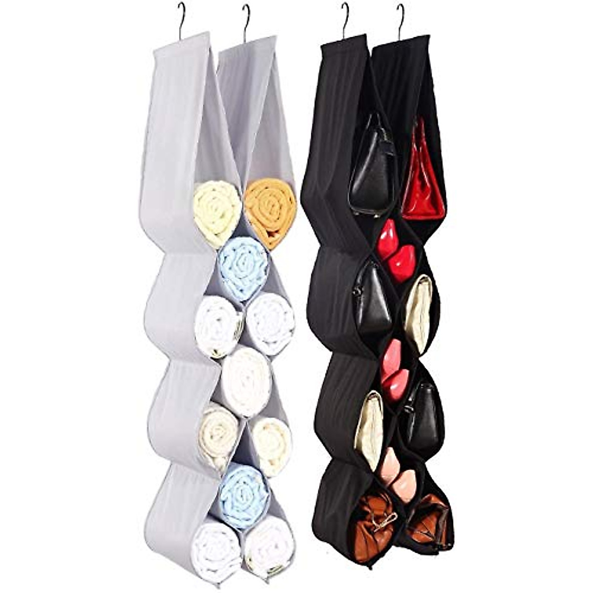 JUNELILY Heavy-Duty Hanging Handbag Organizer | Polyester-Made with 11 Pockets (2PK Black & Gray)