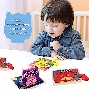 Wooden Puzzles for Toddlers 1-3,Toddler Puzzles Ages 1 2 3 4 Year Old with 6 Animal Patterns-Preschool Kids Learning Educational Montessori Toys Christmas Birthday Gifts