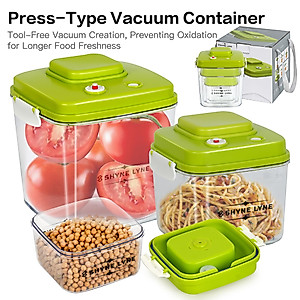 SHYNE LYNE Press-Type vacuum seal containers for Food, set of 3 airtight food storage containers for Kitchen with 100% airtight lids, to have Long-Lasting Food Freshness and Keep Food Fresh Longer