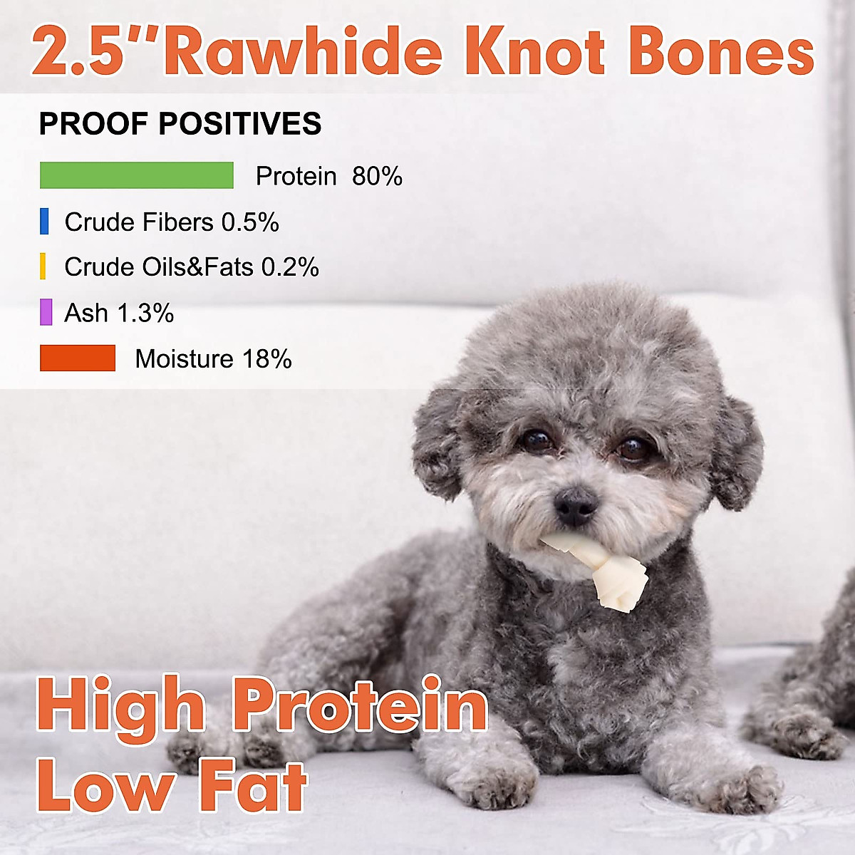 MON2SUN Dog Rawhide Knot Bones Small Rawhide Bones Mini Dog Chew Bones Natural 2.5 Inch 100 Count for Puppy and Small Dogs