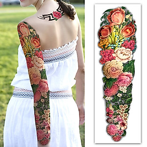 Yazhiji Extra Large Temporary Tattoos 8 Sheets Full Arm Fake Tattoos and 8 Sheets Half Arm Tattoo Stickers for Men and Women (22.83"X7.1")