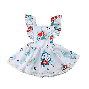 Baby Girls Rompers, Mermaid Sea World Pattern Flower Edge Bodysuit and Solid Basic Style Rompers Outfits Clothes (white dress, 4-5T)
