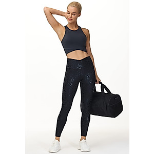 THE GYM PEOPLE Women's V Cross Waist Workout Leggings Tummy Control Running Yoga Pants with Pockets(Black Leopard, Large)