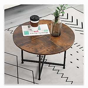 SENIG Round Coffee Table, 2-Tier Coffee Table with Storage Shelf for Living Room, Center Table for Small Spaces, Rustic Brown