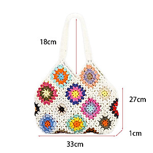 Bohemian Crochet Women Bags Plaid Lady Handbags Handmade Woven Knitted Summer Beach Bag Small Tote Bali Purses White