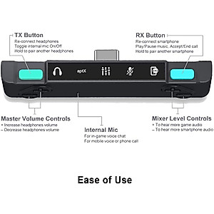 HomeSpot Pro Switch Bluetooth Adapter, Audio Chat Mixer for Streaming Switch & Smartphone or PC Audio, Spotify, Discord, Voice Call to Bluetooth Headphones with aptX Low Latency and Built-in Mic