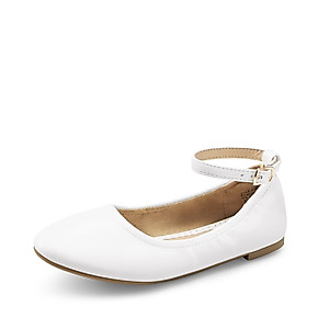 DREAM PAIRS Girls Dress Shoes Girl's Ballerina Flat Ankle Strap Ballet Flats for Toddler/Little Kid/Big Kid,Size 2 Little Kid,White,Sole-FINA-K
