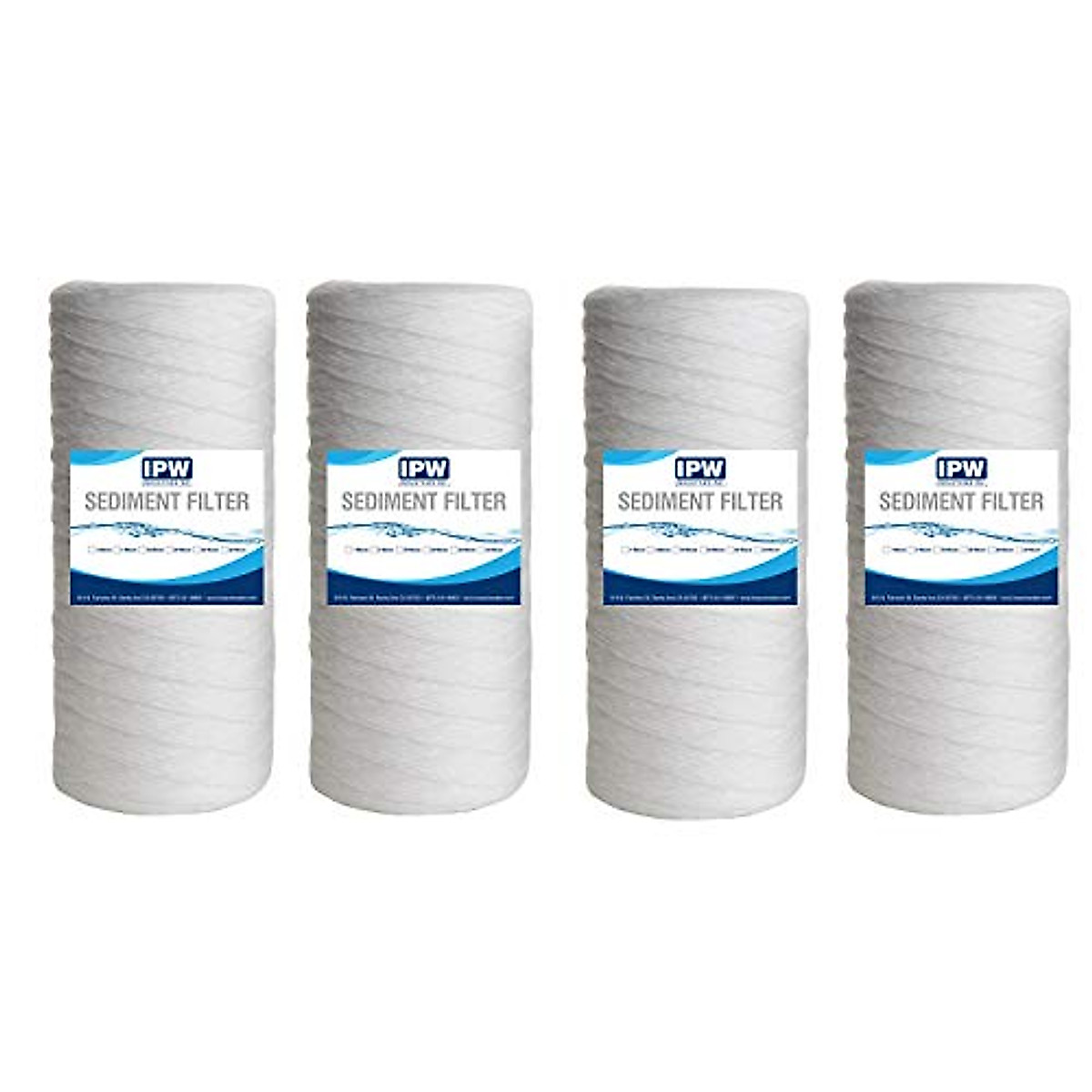 IPW Industries Inc. Whole House Sediment Water Filter - 5 Micron String Wound Filter - Full Flow Filter 10" x 4.5" Filtration Systems (4 Pack of Filters)