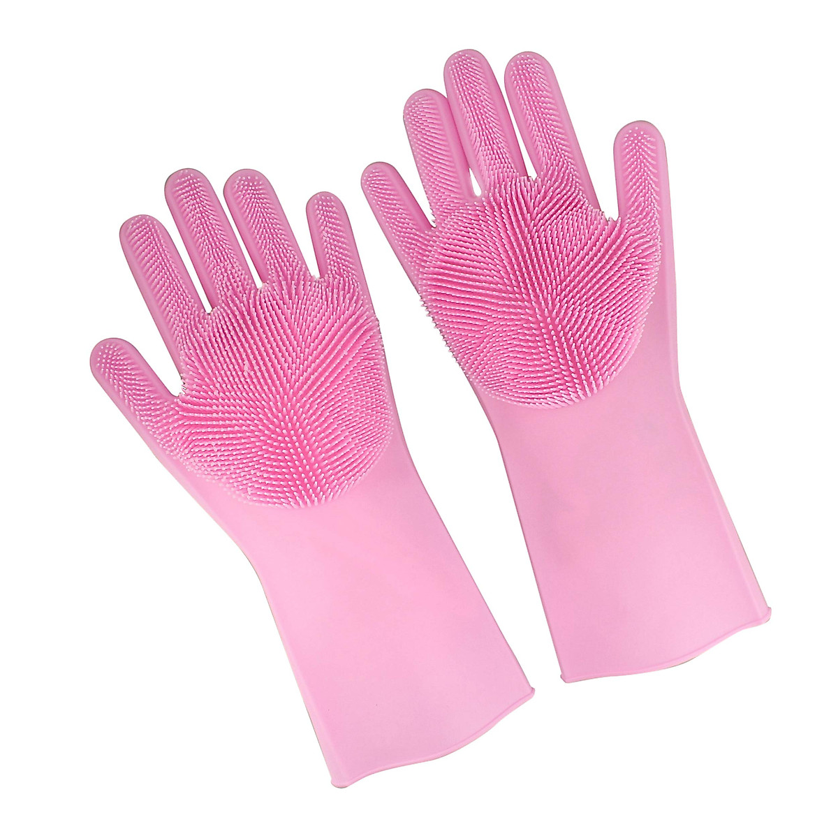 7Penn Reusable Dishwashing Gloves with Scrubber Bristles, Pink - Silicone Scrub Dish Cleaning Gloves for Men and Women