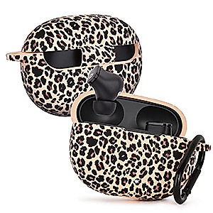 AIRSPO Case for Beats Studio Buds Silicone Floral Printed Protective Beats Studio Buds Earbuds Headphones Case Cover Skin with Keychain (Khaki/Leopard)