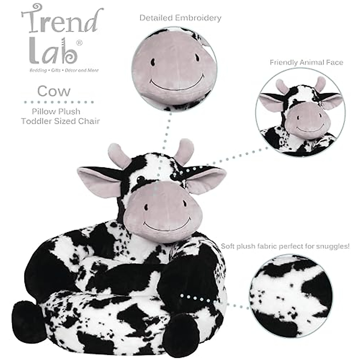 Trend Lab Cow Toddler Chair - Plush Cow Kids Chair, Comfy Pillow Chair for Toddlers 1-3 Years Old, 21x19x19 Inches - Baby Chair, Soft Toddler Lounge Chair, Ideal Kids Bean Bag Chair Alternative