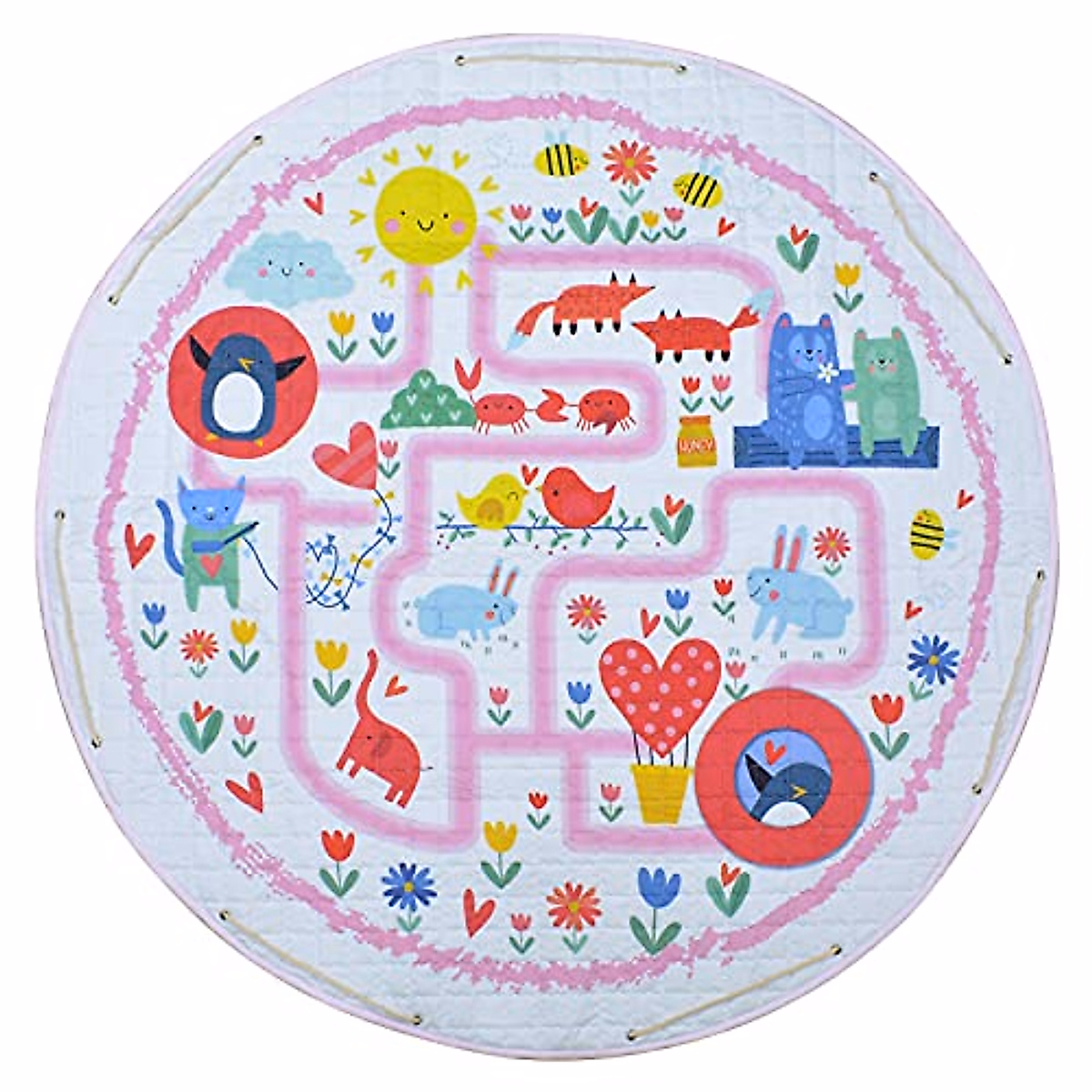 ABREEZE Baby Kids Play Mat Tummy Time Floor Mat Drawstring Toy Bag Foldable Soft and Washable Toys Storage Organizer Children Play Rugs with 59 inches Large Diameter(Pink)