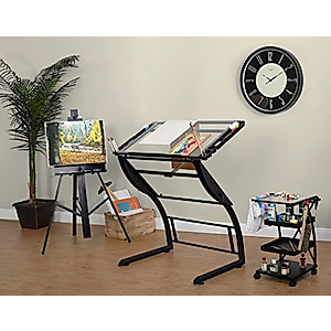 SD STUDIO DESIGNS Triflex Drawing Table, Sit to Stand Up Adjustable Office Home Computer Desk, 35.25" W X 23.5" D, Charcoal Black/Clear Glass