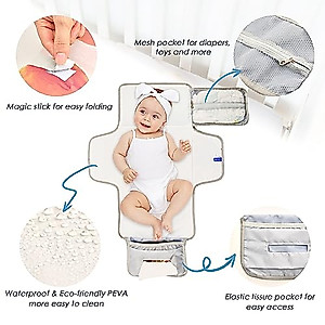 Peaches Pink Portable Baby Changing Pad Diaper Changing Table Pad Foldable Travel Changing Station with Built-in Pillow for Newborn Essentials Baby