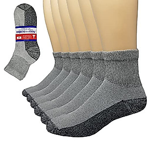 6 Pairs Diabetic Ankle Socks Reinforced Heel and Toe Non-Binding Cushion Socks for Men and Women Grey/Black Sole 13-15 Debra Weitzner