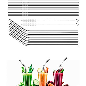 Sunwinc Reusable Metal Straws in Bulk 100 Pieces,8.5'' x 6mm Stainless Steel Straws for 20oz 30oz Tumbler Yeti Cup,Curved Bent Metal Drinking Straws Bulk For Wholesale (100pcs All Bent -8.5" Silver)